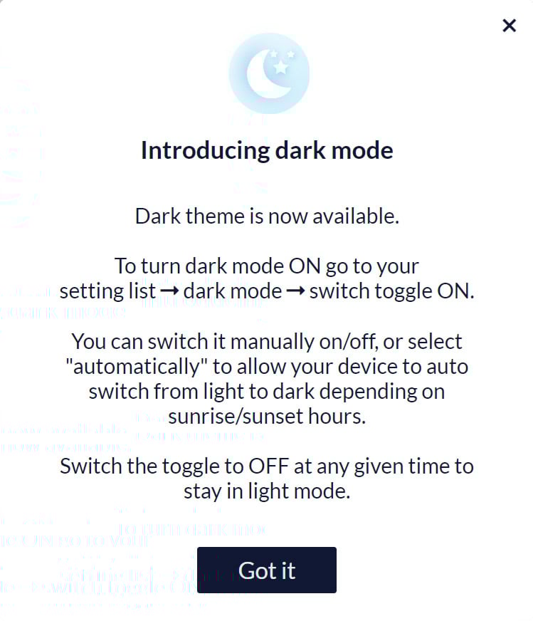 How do you use dark mode on the tablet?